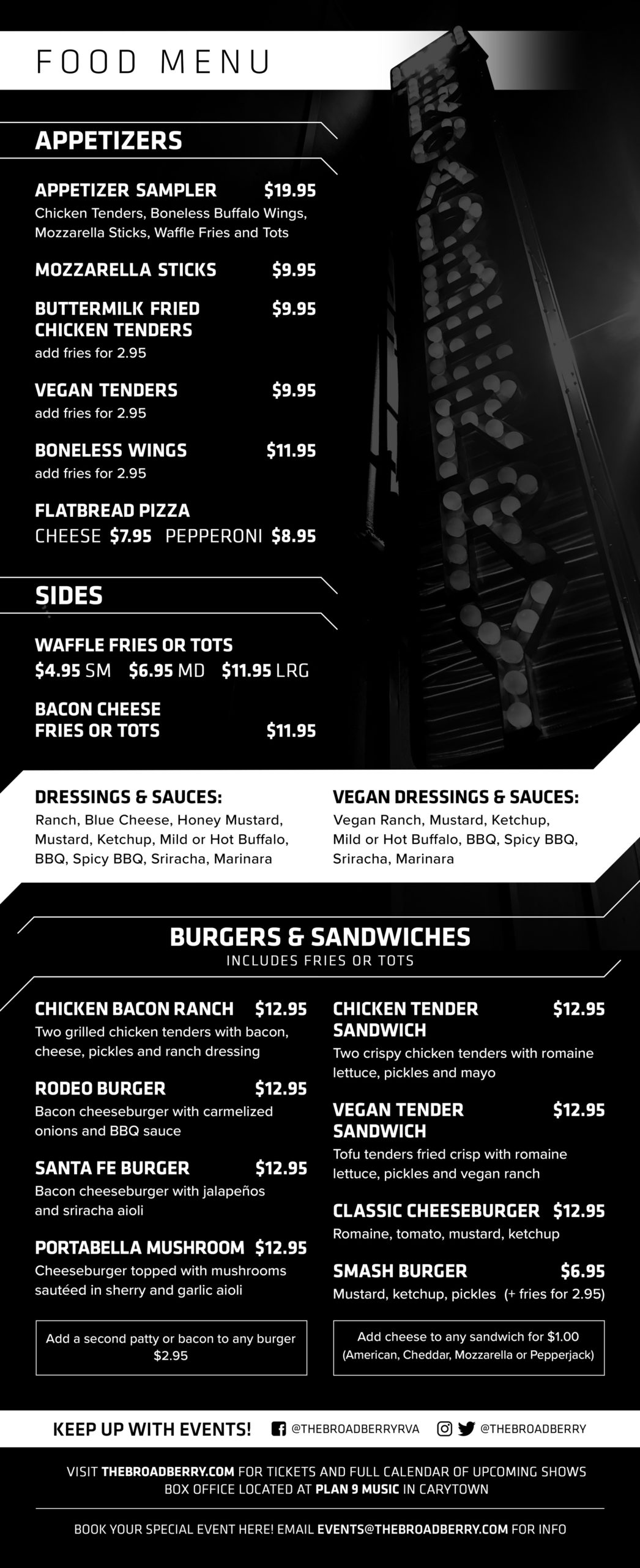 Menu | Richmond's Top Music & Special Events Venue | VA